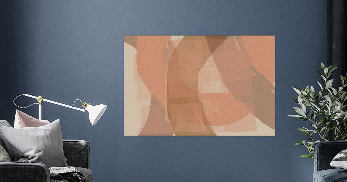 Wabi-sabi abstracte lijnen in licht terra, taupe en beige. van Dina Dankers op canvas, behang en ...